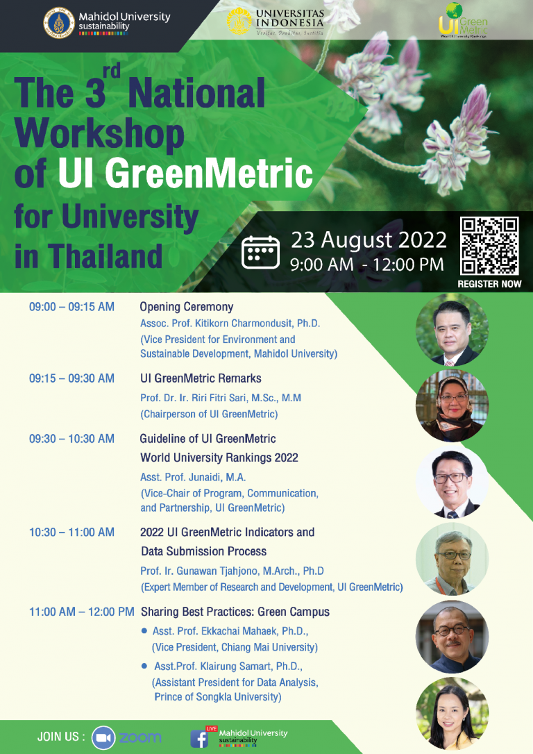 กิจกรรมเสวนา The 3rd National Workshop of UI GreenMetric for University ...